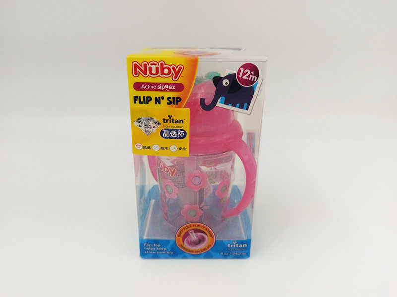 粉色晶透雙耳學飲杯/細吸管(240ml)(12+m) - GC代贈 - GC贈物網